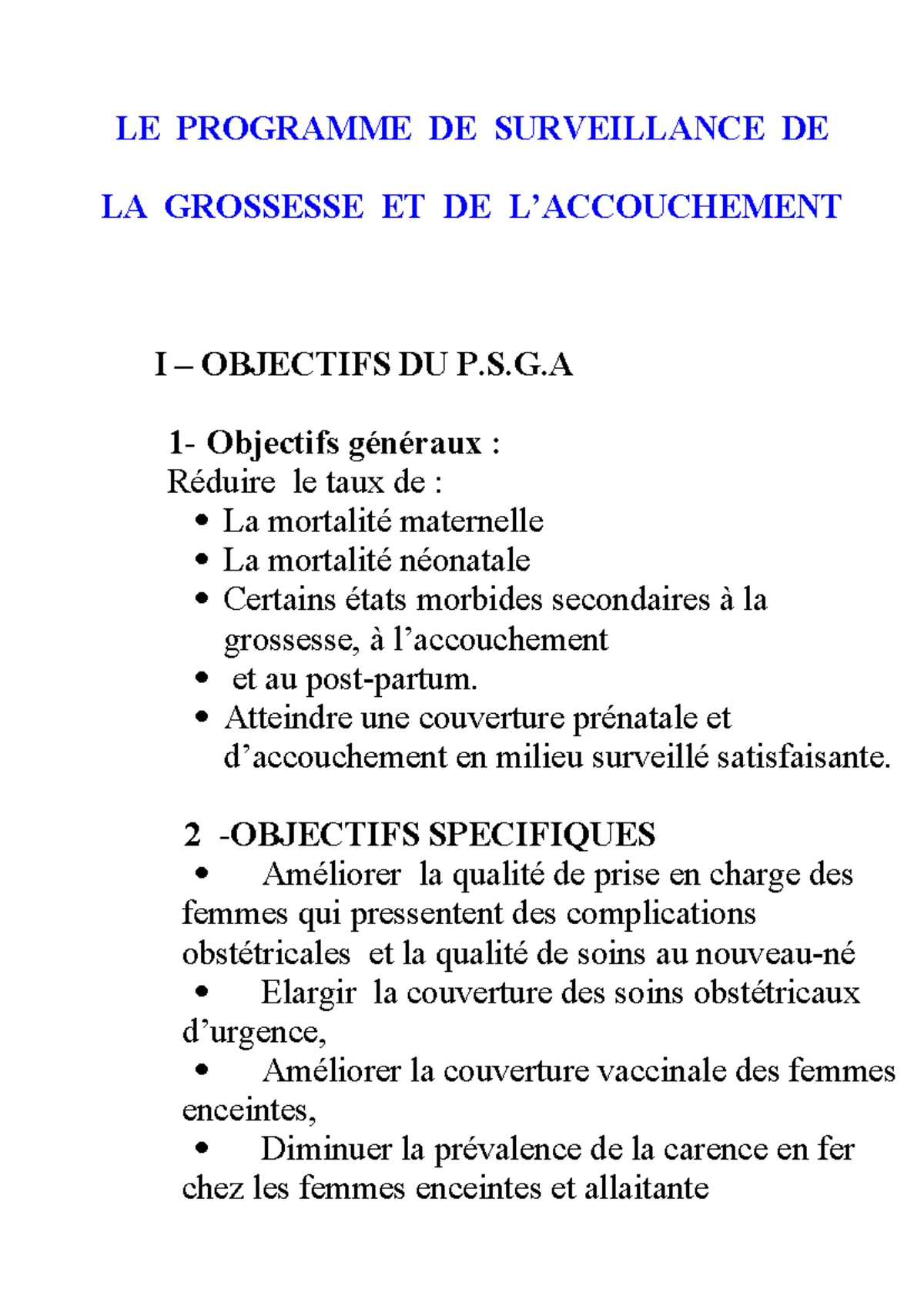 PSGA Cours - psga - LE PROGRAMME DE SURVEILLANCE DE LA GROSSESSE ET DE ...
