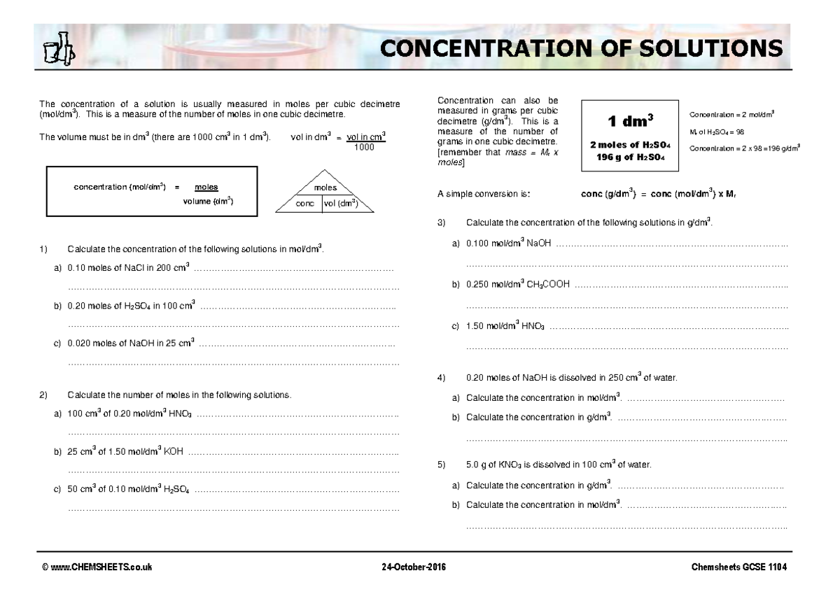 GCSE-1104-Chemistry-Concentration of Solutions Study Guide - Studocu
