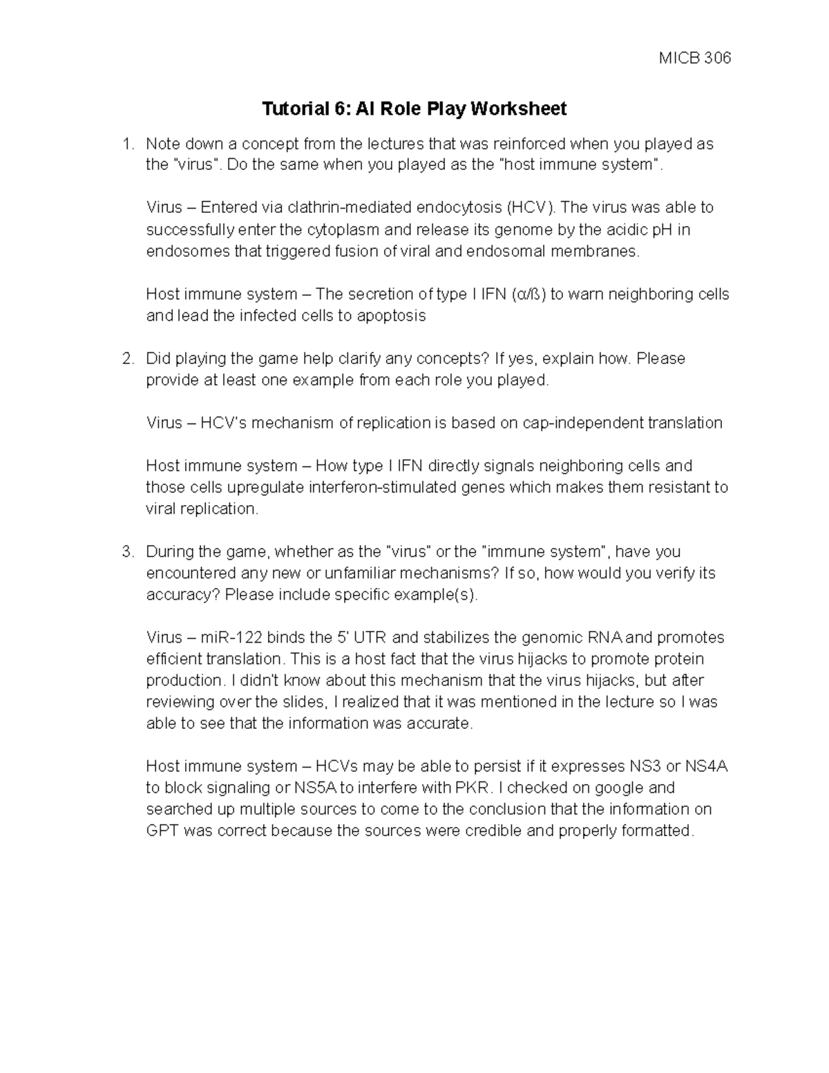 MICB 306 Tutorial 6: AI Role Play Worksheet Insights and Reflections ...