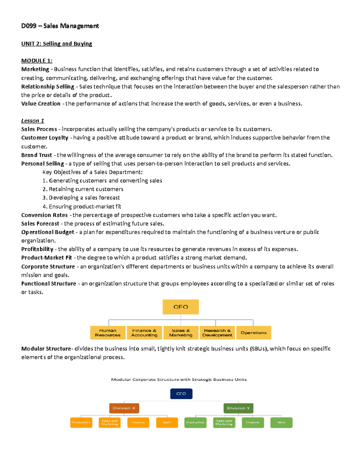 D099 Sales Management: Key Concepts and Techniques Overview - Studocu