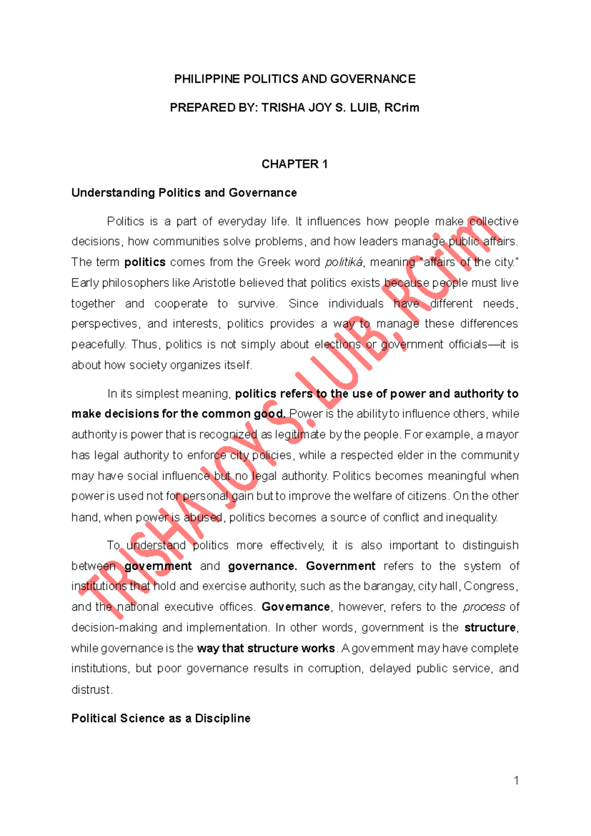 Pol Gov-Module: Understanding Politics and Governance - Chapter 1 ...