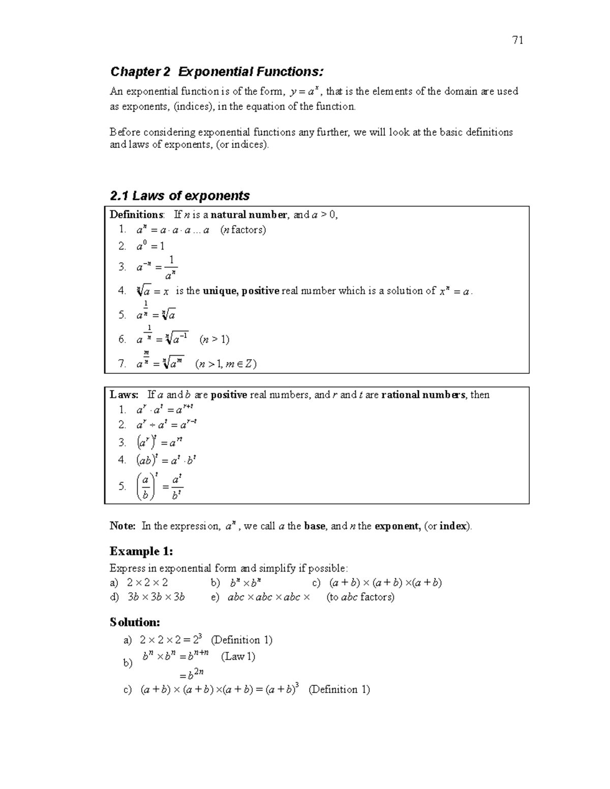 Final Exam Review: Exponential Functions & Laws (Course Code: 61043277 ...
