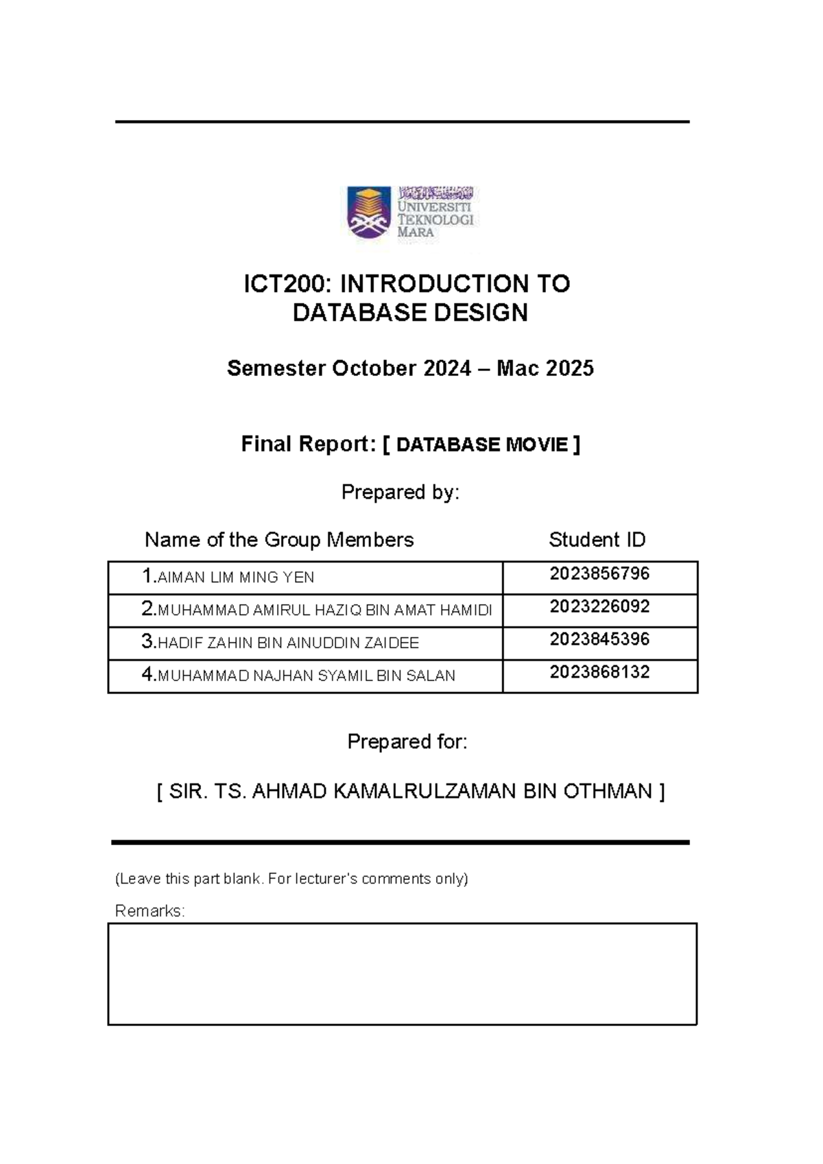ICT 200 Final Report: Database System Analysis and ER Diagram - Studocu