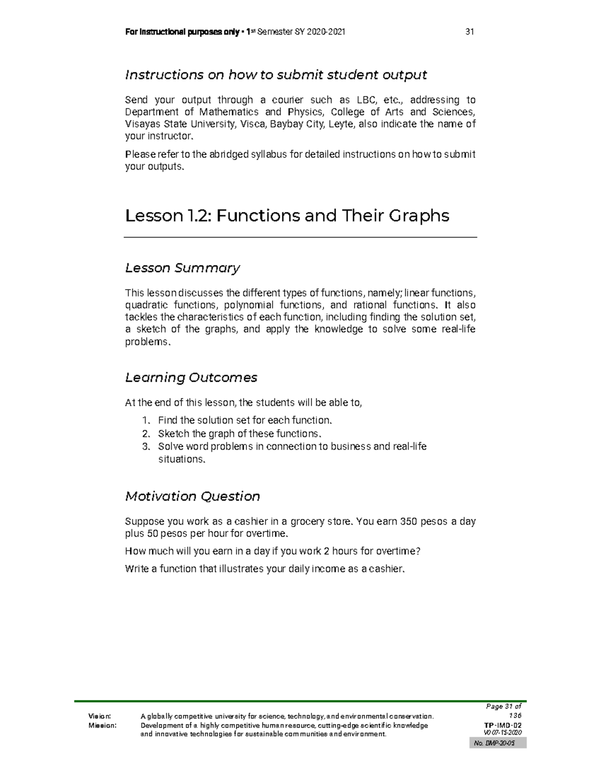 Lesson 1.2 Functions and Their Graphs (Part 1) - st Semester SY 2020 ...