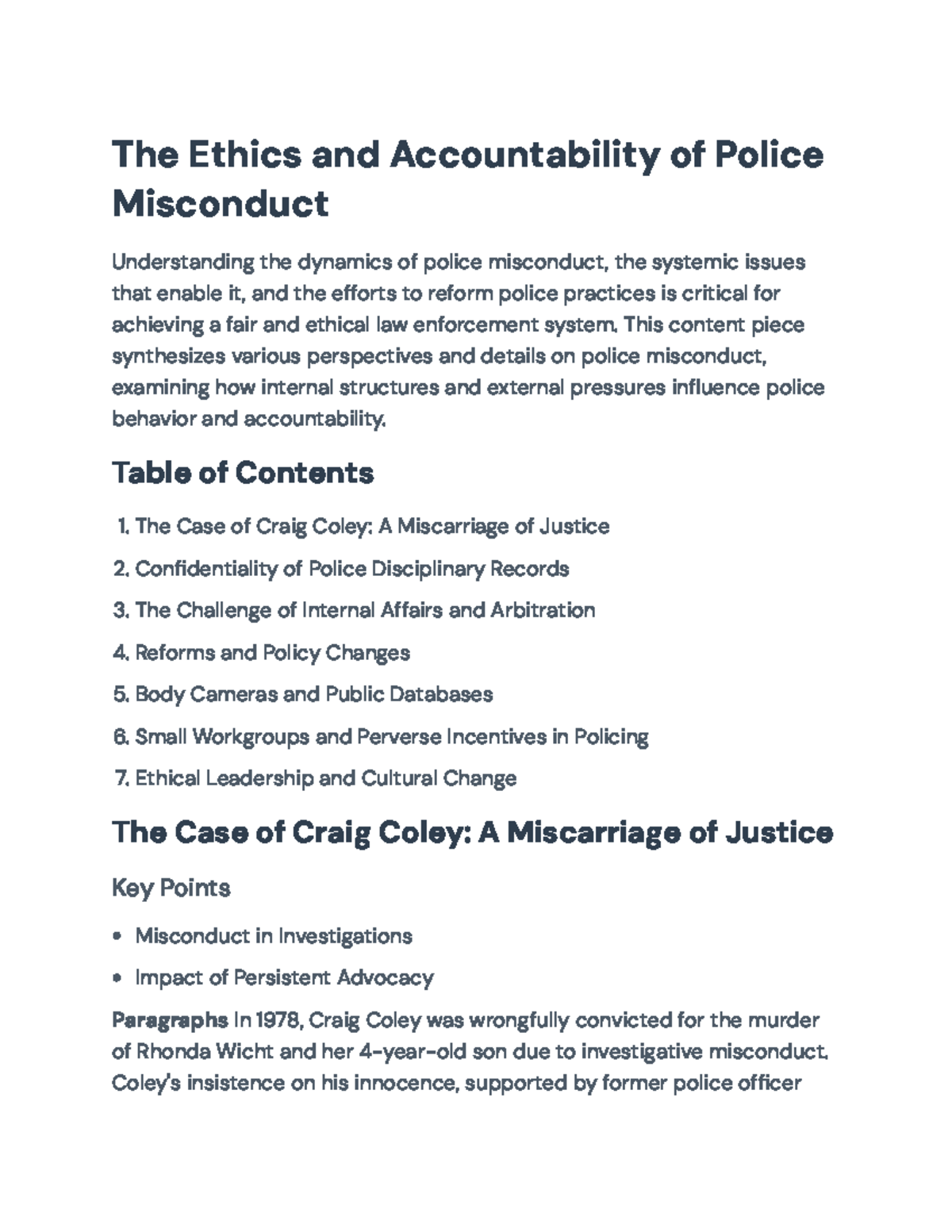 Ethics and Accountability in Police Misconduct: A Critical Overview ...