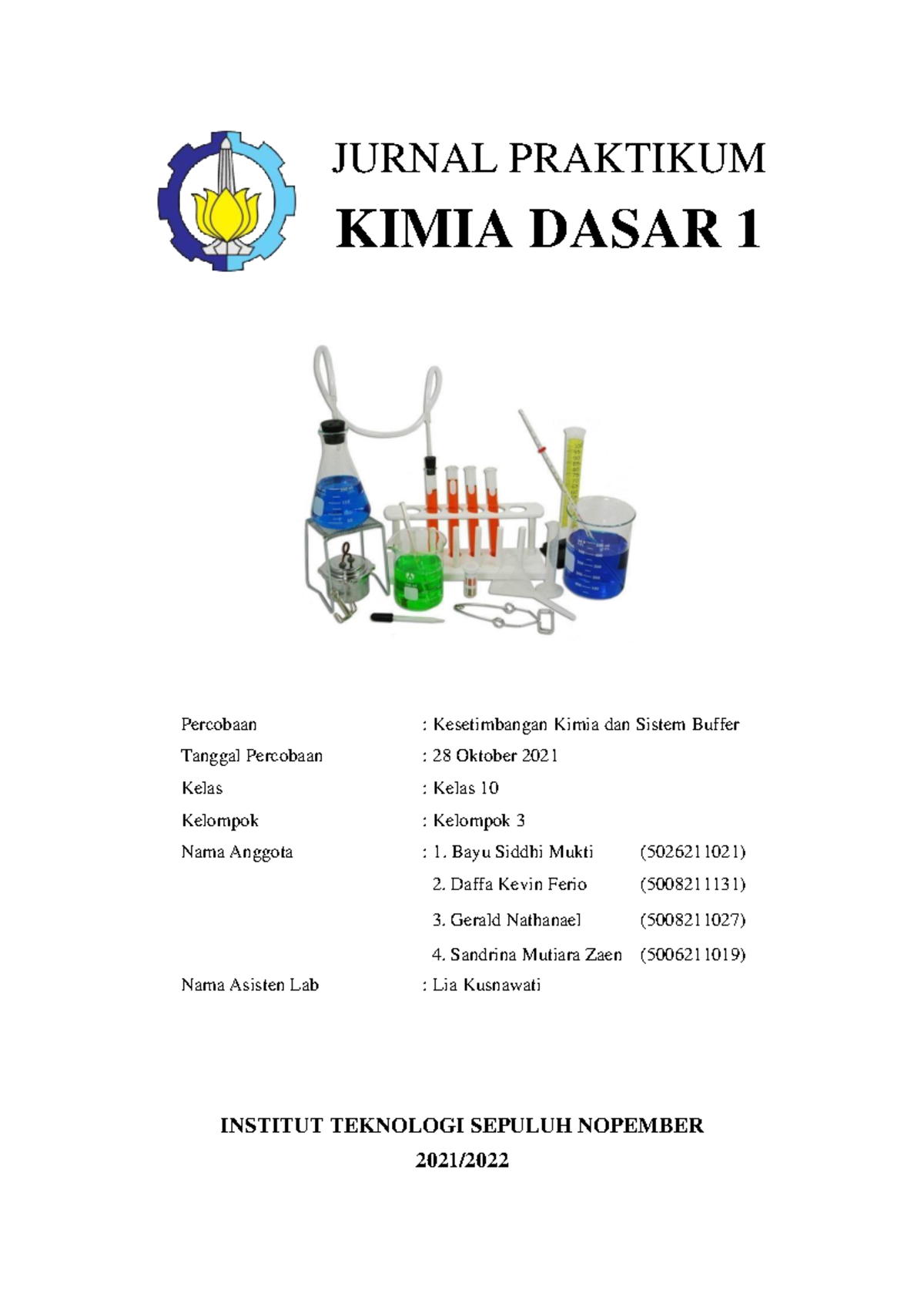 Jurnal Praktikum Kimia Dasar 1: Kesetimbangan & Sistem Buffer Kelas 10 ...