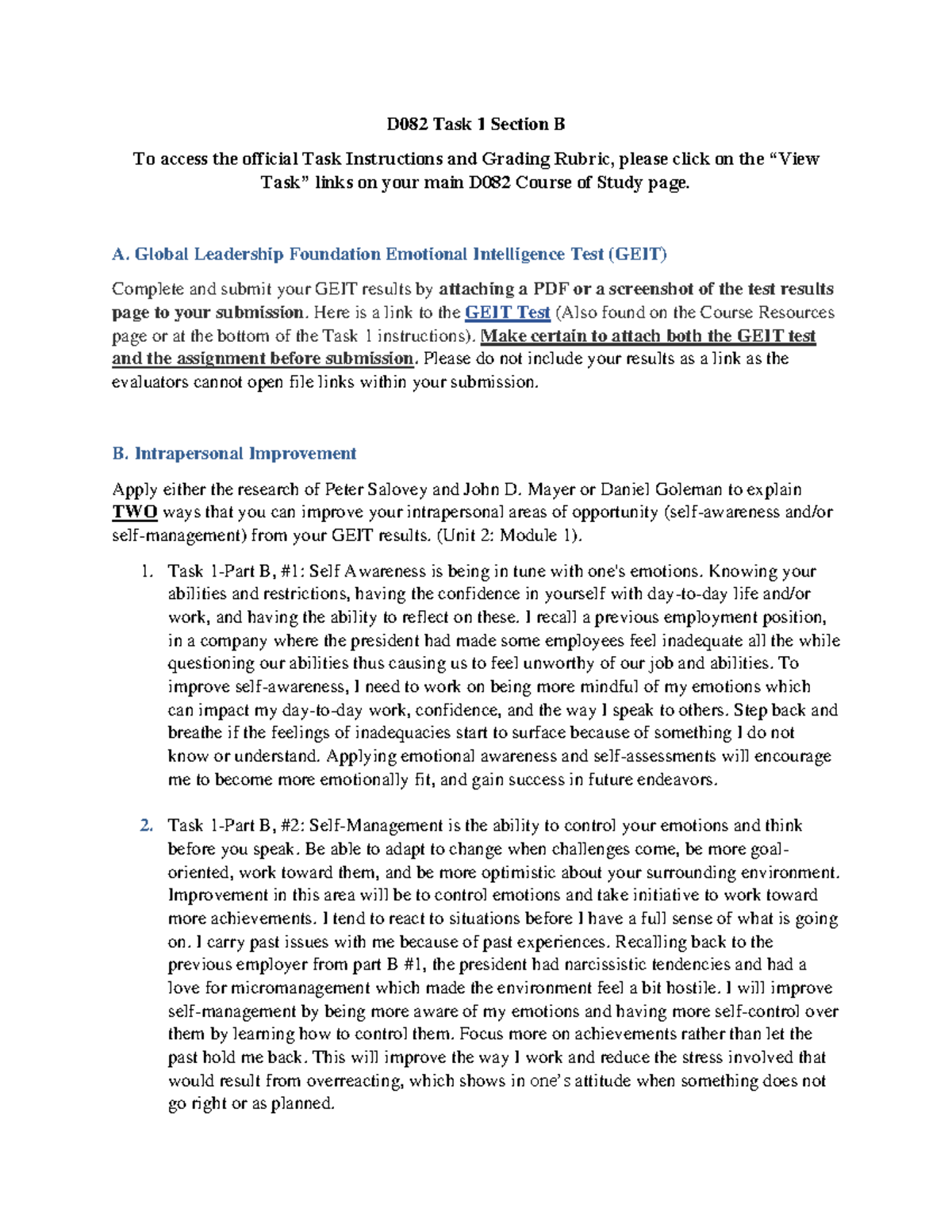 D082 Task 1 - D082 Task 1 2022/2023 - D082 Task 1 Section B To access the official Task ...