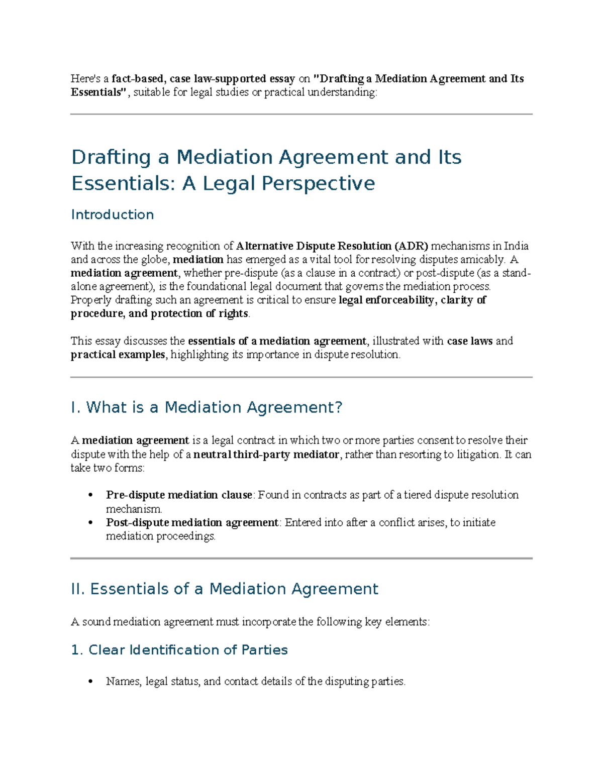 Drafting a Mediation Agreement: Essentials for Legal Studies (LS 101 ...