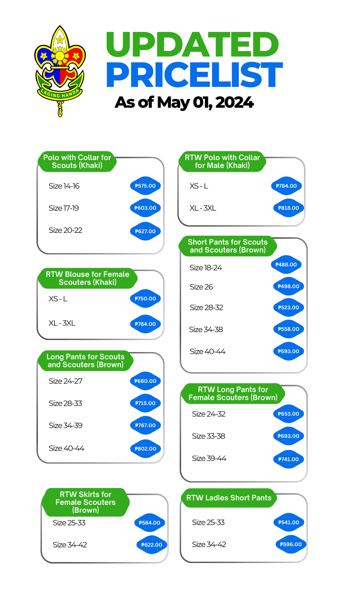 Updated Merchandise Pricelist for National Scout Shop - May 2024 - Studocu