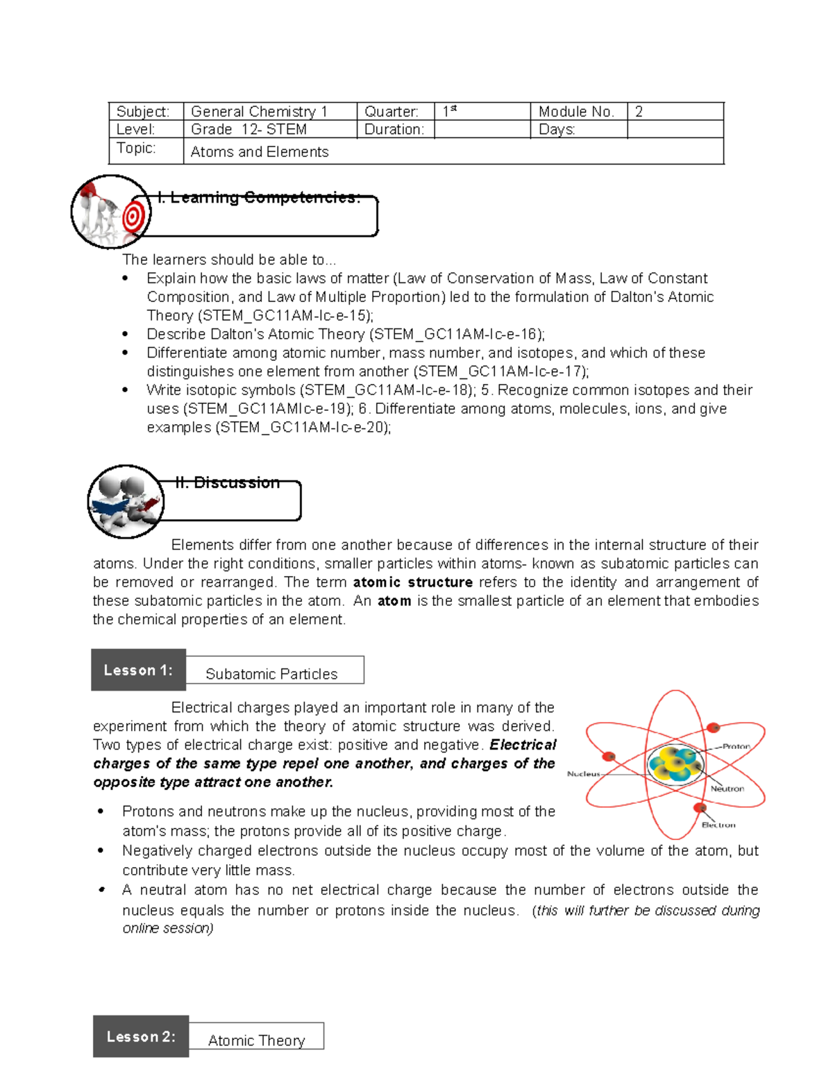 General Chemistry 1: Understanding Atoms and Elements in Module 2 - Studocu