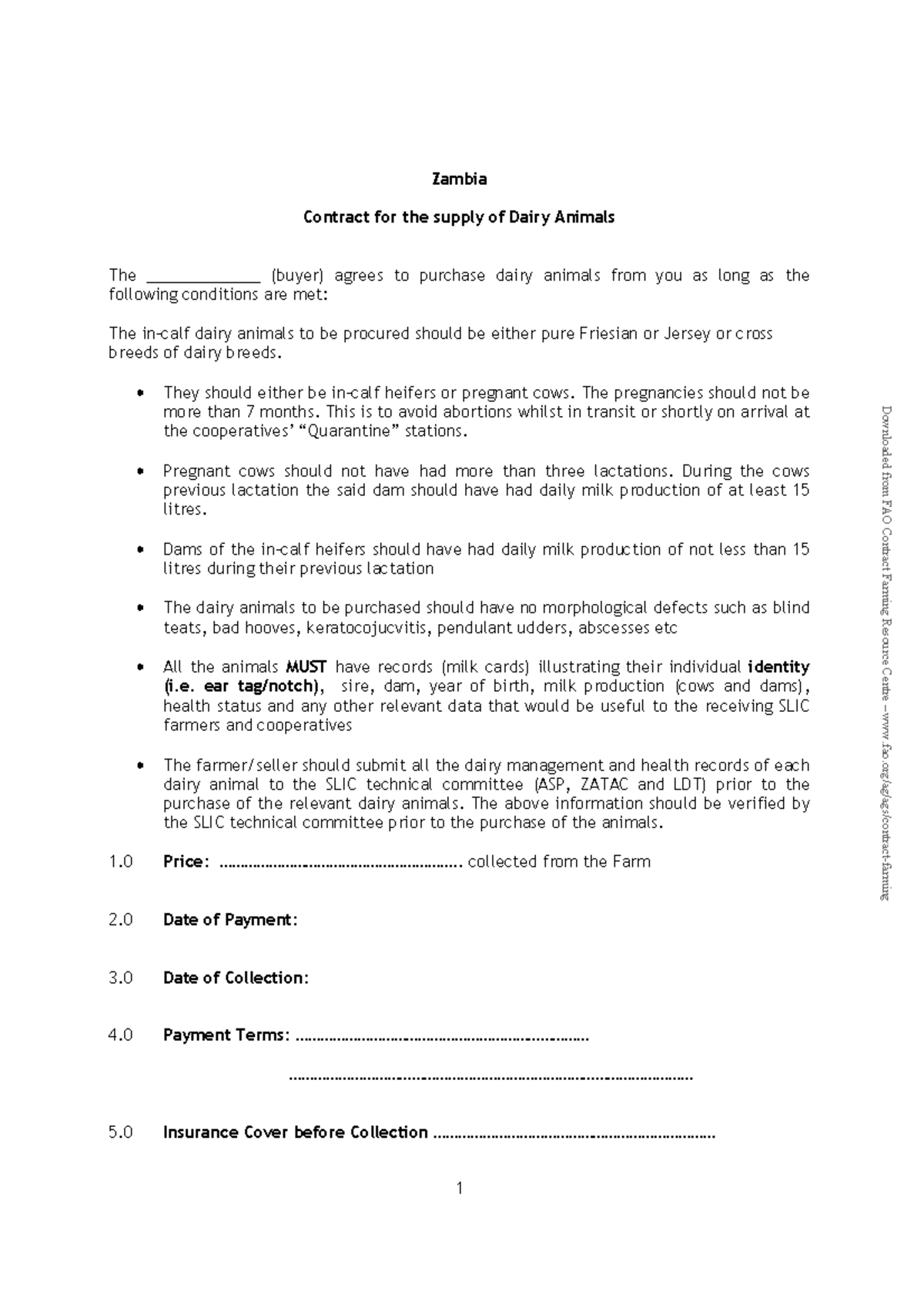 6 Sample contract of dairy animals supply in Zambia - 1 Zambia Contract ...