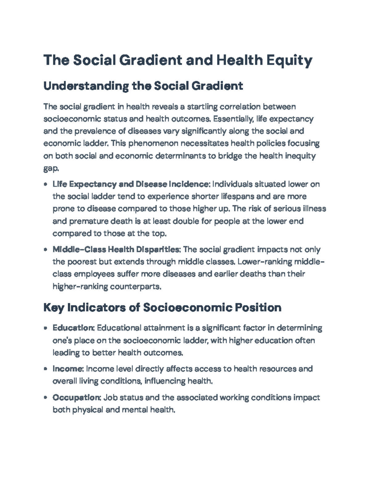 Social Gradient and Health Equity: Understanding Disparities in ...