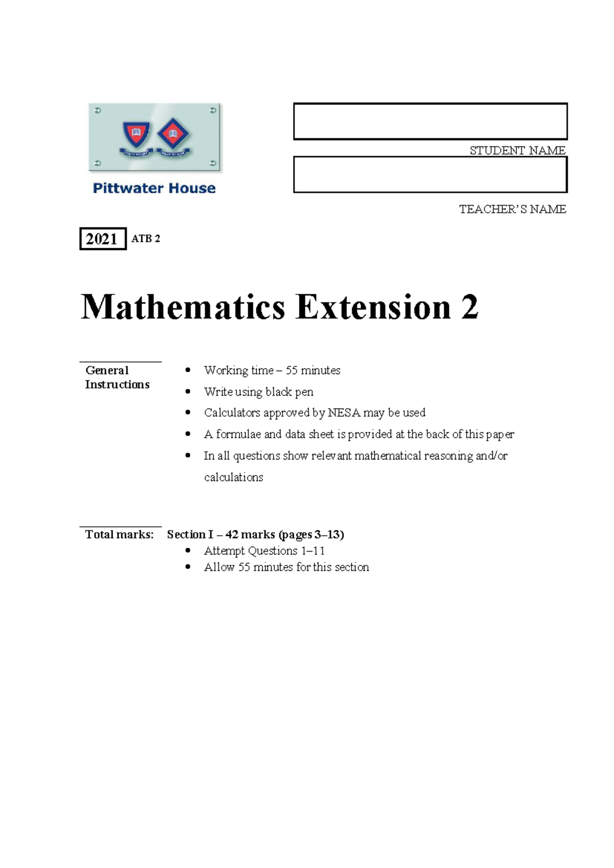 Internal Task 3: Vectors & Integration - ATB 2 Mathematics Extension 2 ...