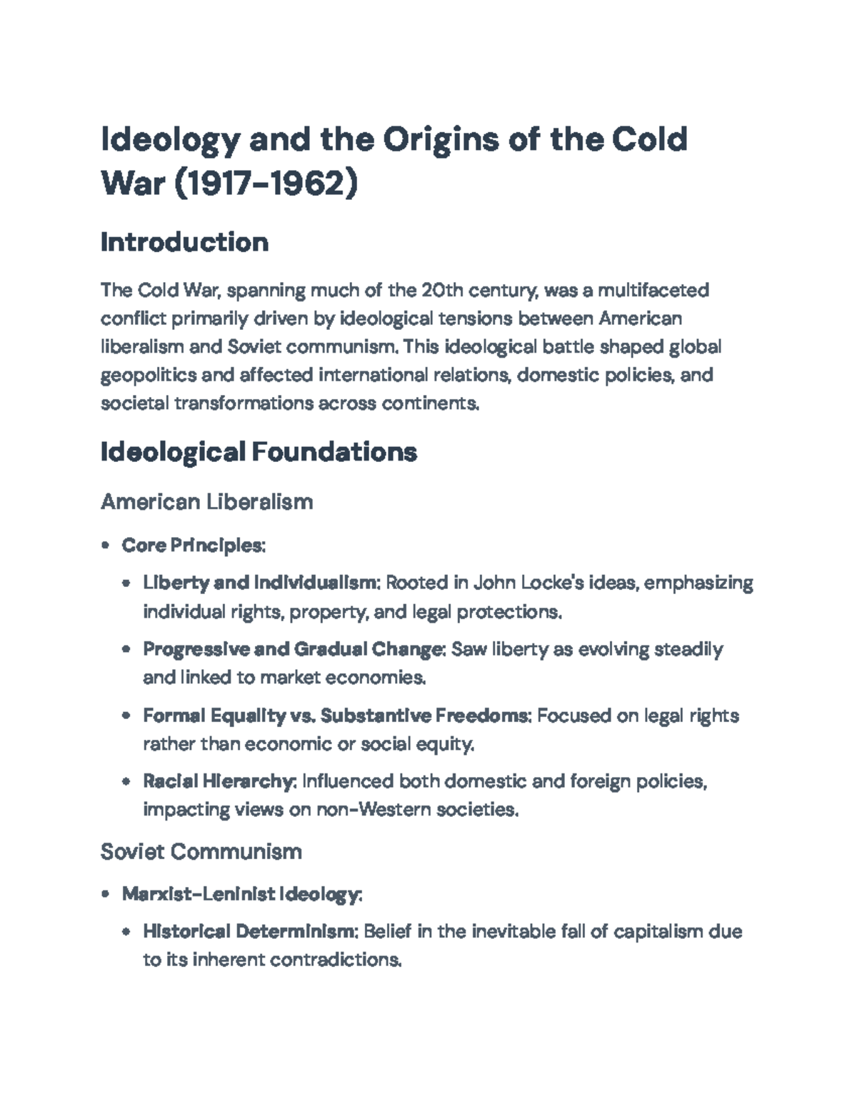 Ideological Origins of the Cold War (1917-1962): Key Conflicts and ...