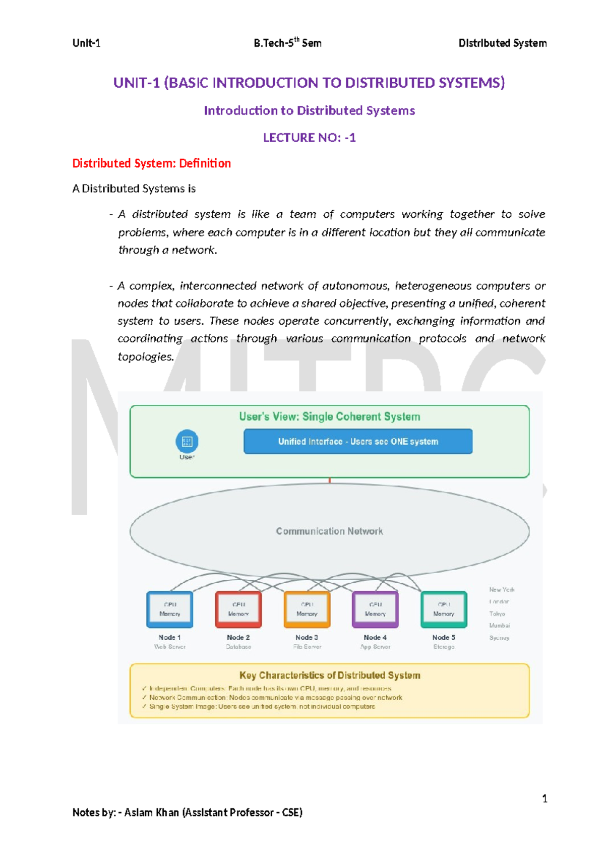 CSE 1 Sem Distributed Systems - Comprehensive Lecture Notes - Studocu