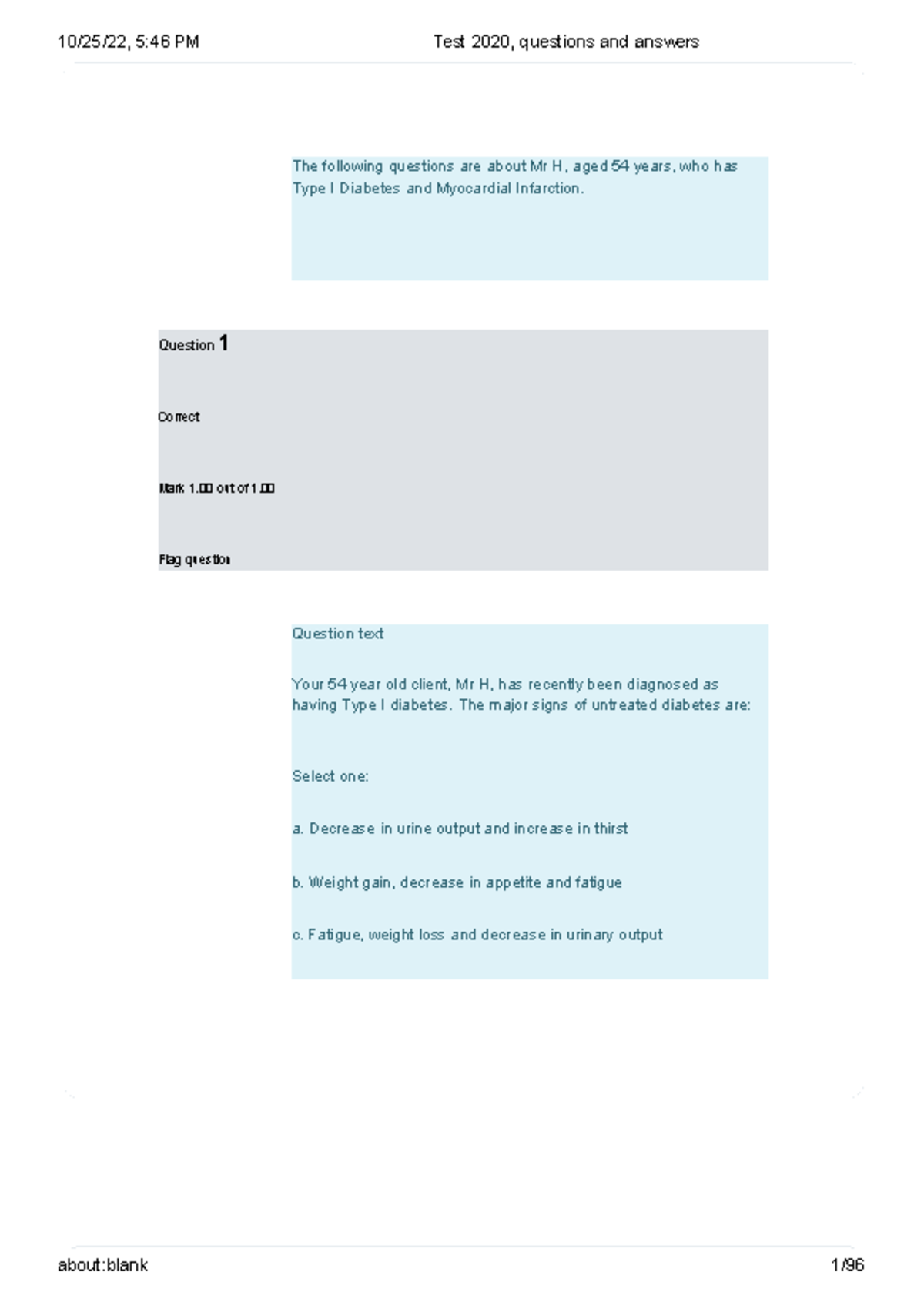 Test 2020: Questions and Answers on Type 1 Diabetes and Myocardial ...