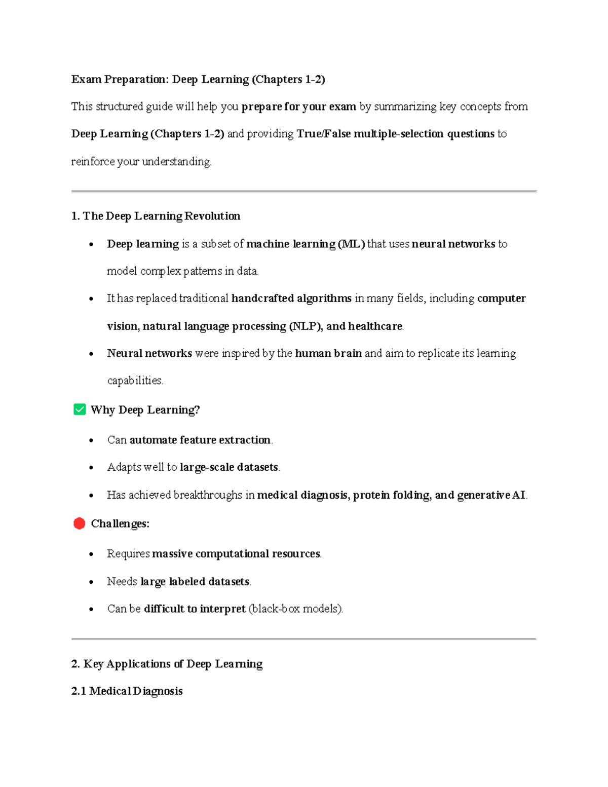 Exam Preparation Deep Learning (Chapters 1-2) - The Deep Learning ...
