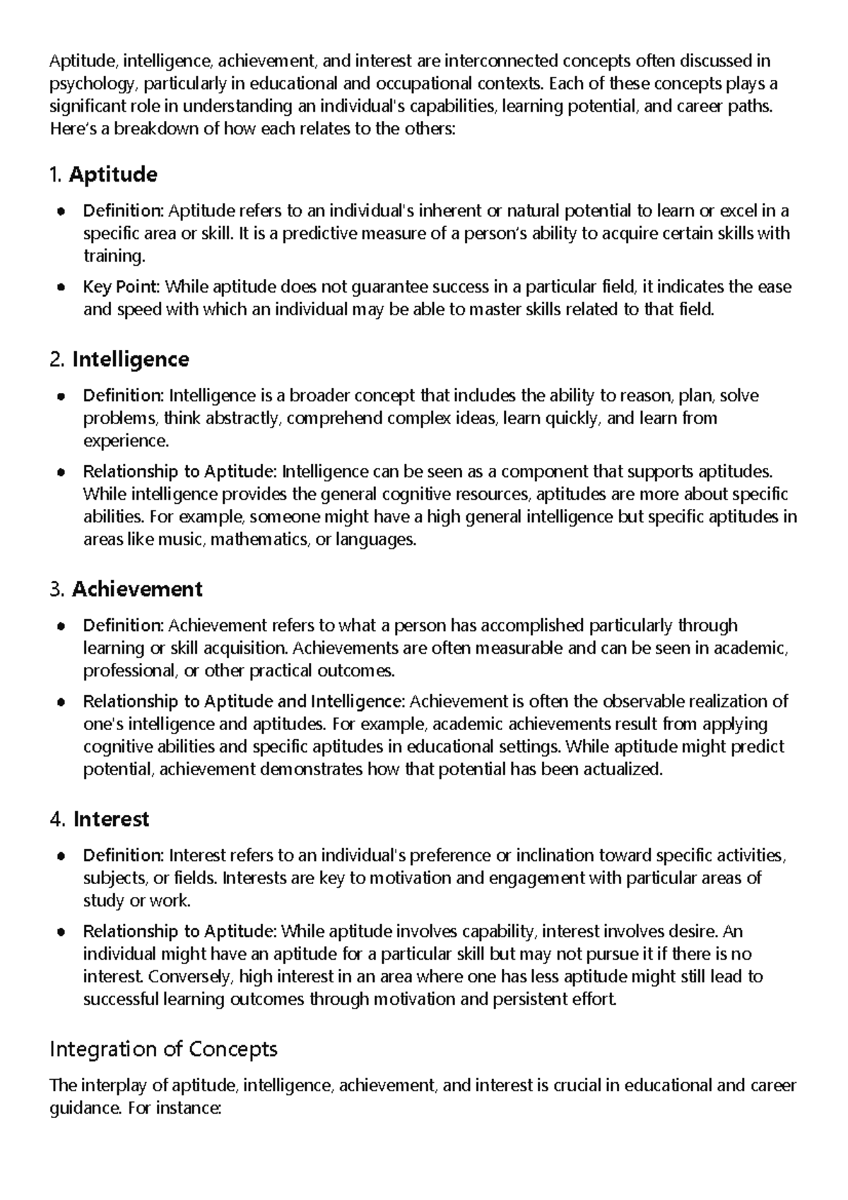 Aptitude and Related Concepts: Intelligence, Achievement, and Interest ...
