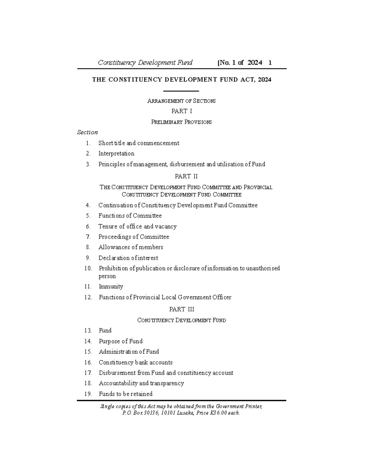 Constituency Development Fund Act No. 1 of 2024: Key Provisions and ...