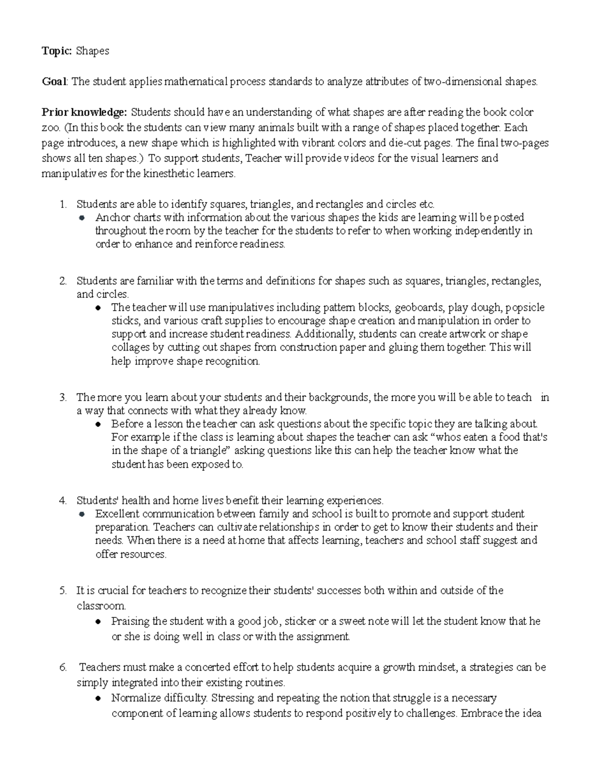 Math Shapes Learning Indicators Assignment for Elementary Education ...