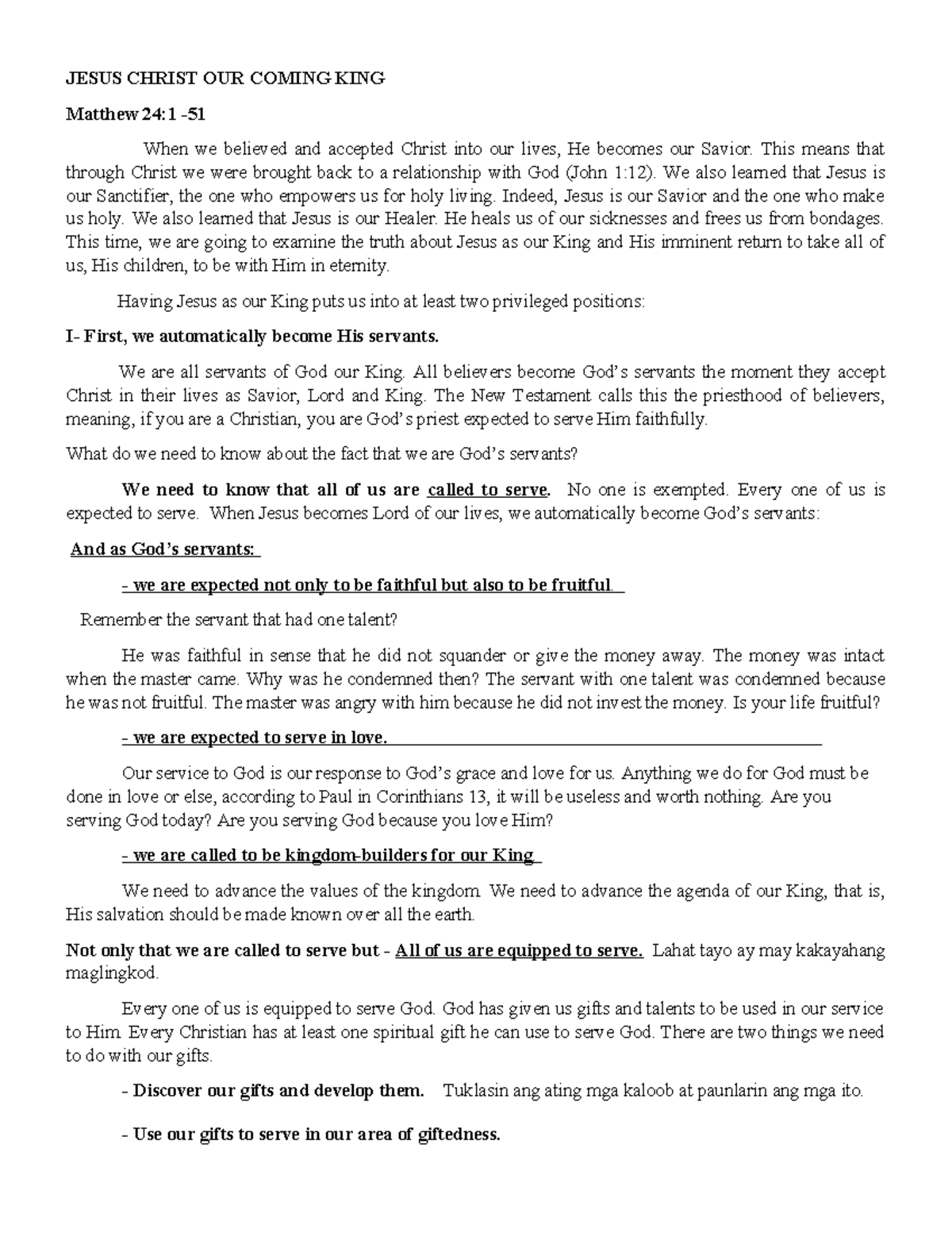 Camacop-Wider- Ministry: Jesus Christ Our Coming King Essay Notes - Studocu