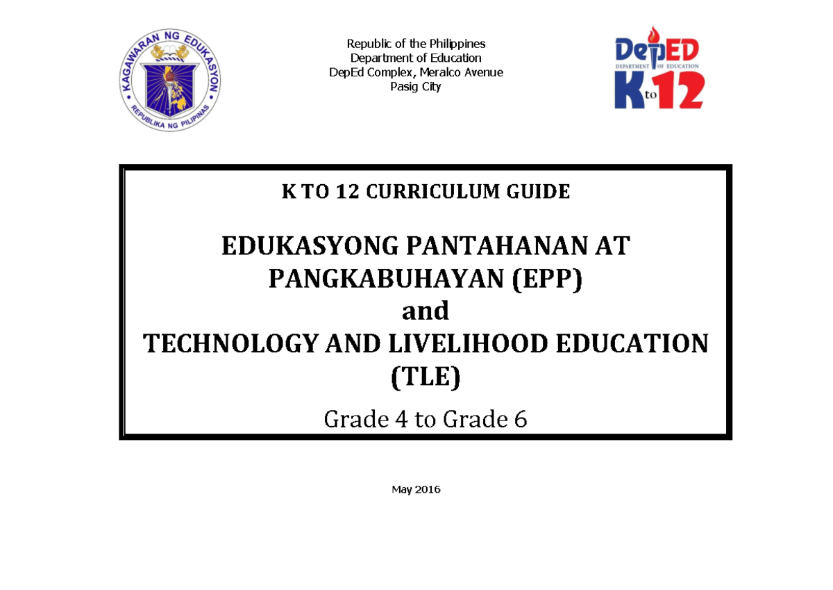 K to 12 EPP & TLE Curriculum Guide for Grades 4 to 6 (2016) - Studocu