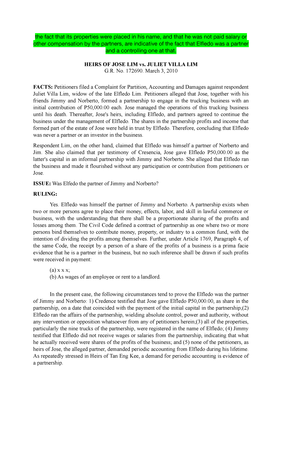 Litton v. Hill - Partnership - the fact that its properties were placed ...