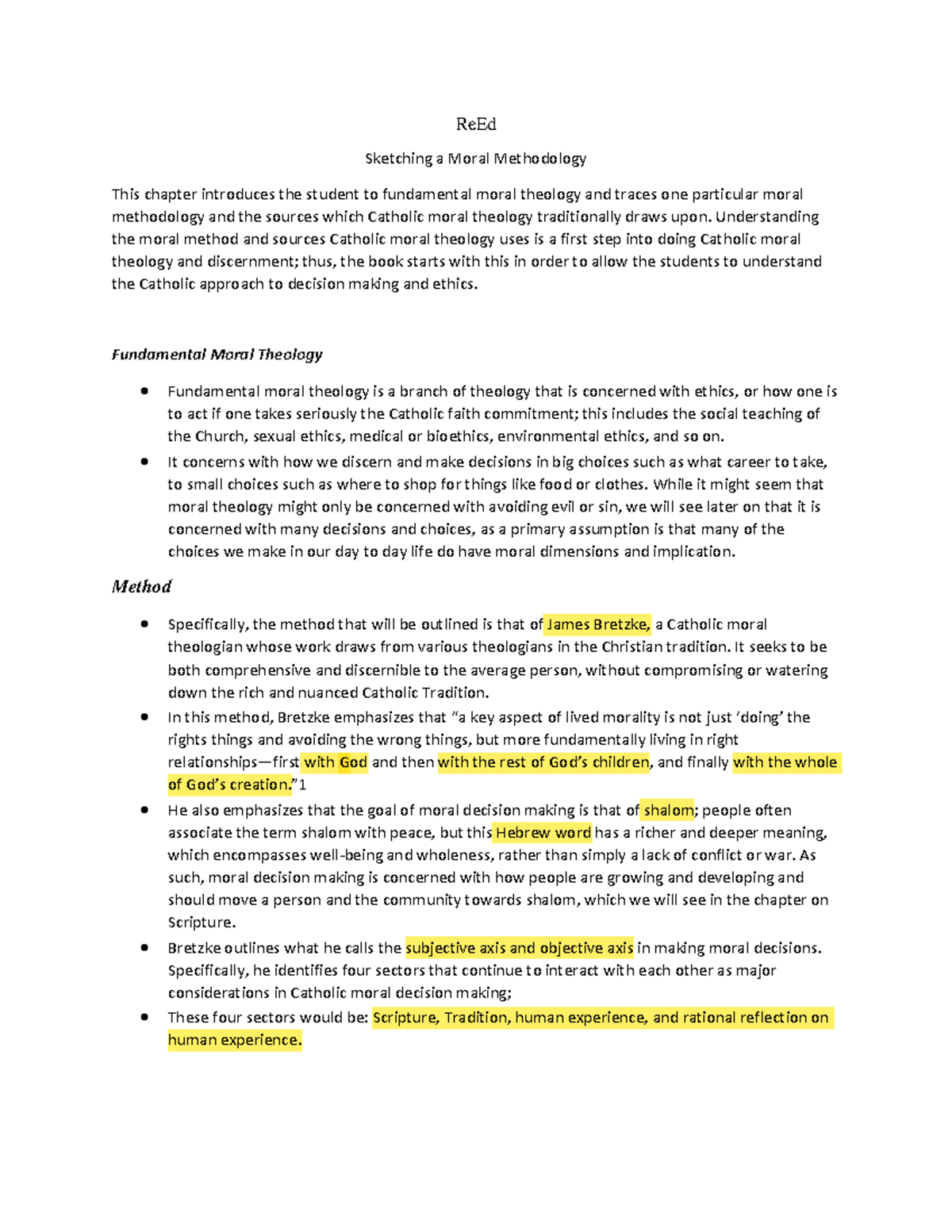 ReEd 1 - Understanding Catholic Moral Methodology and Ethics - Studocu