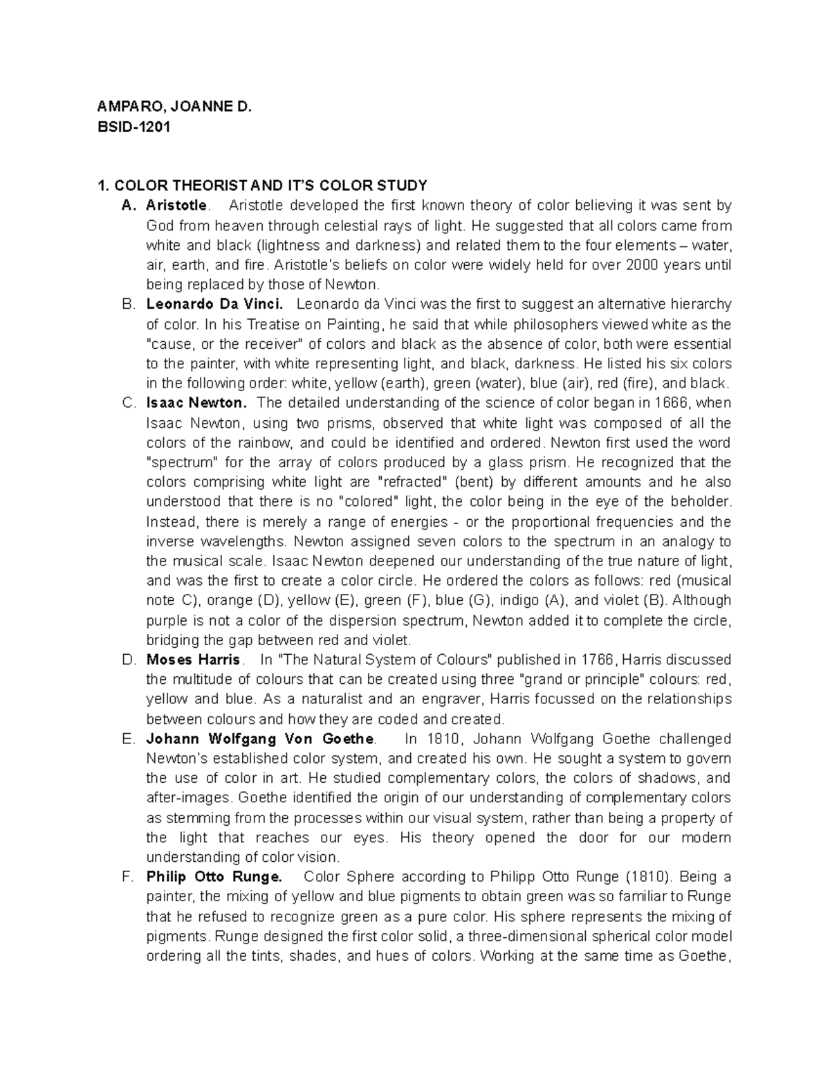 Color - Theorist AND- Color- Meaning - AMPARO, JOANNE D. BSID- 1. COLOR ...