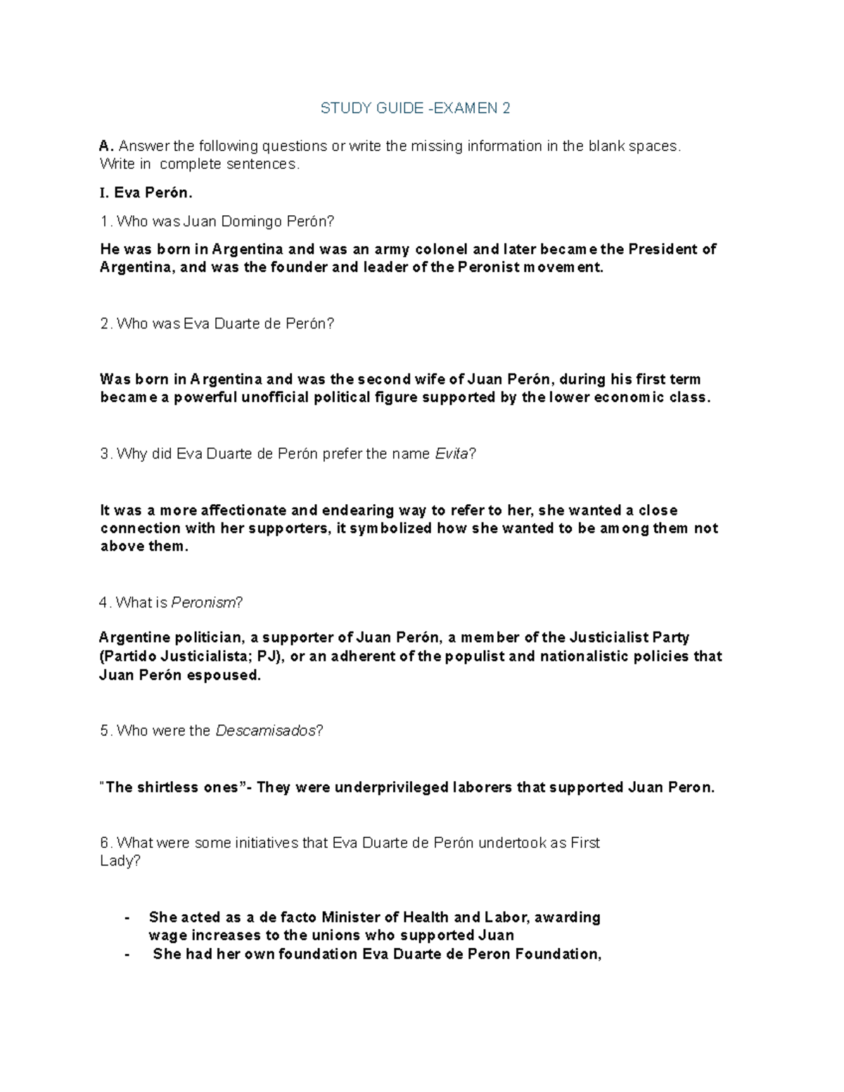 Study Guide for Exam 2: Key Figures in Latin American Political History ...