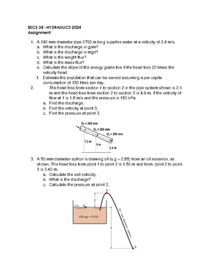 Assignment-Dams - practice problems - BSCE 3 - HYDRAULICS 2023 Assignment: Situation No A dam 4 ...