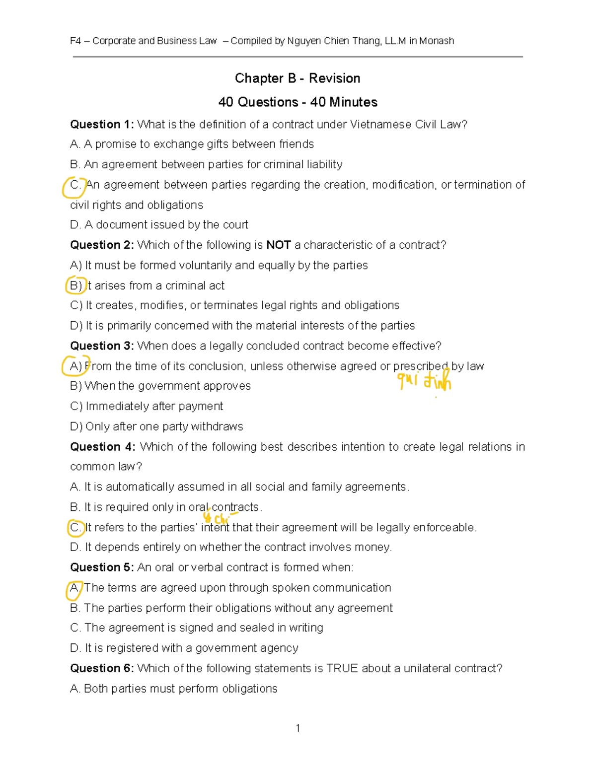 F4 Corporate and Business Law Chapter B Revision: 40 Key Questions ...