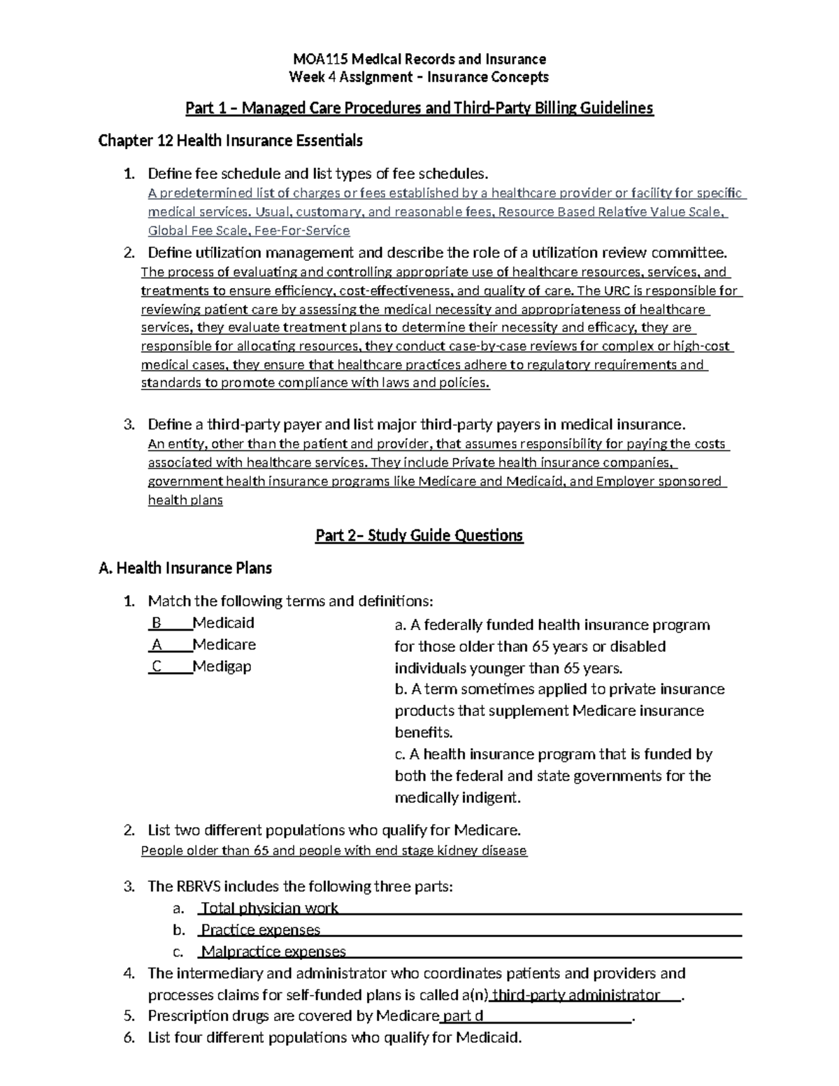 Week 4 Assignment: Key Insurance Concepts & Managed Care Insights - Studocu