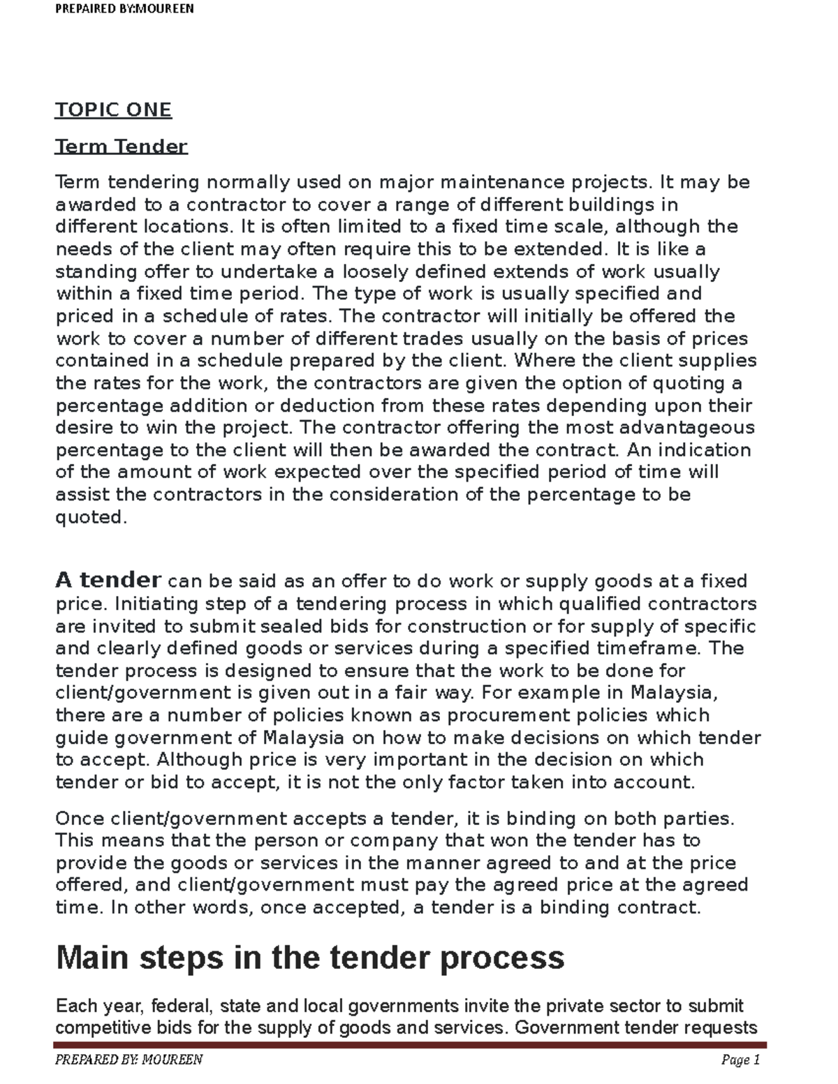 Estimation and Tendering Notes for Construction Projects - Studocu