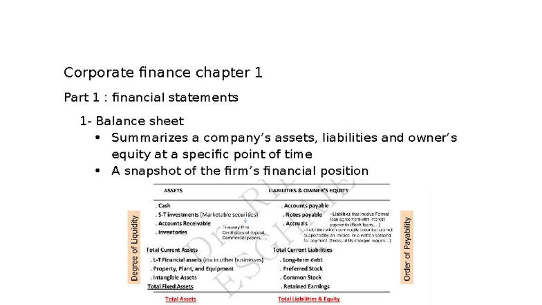 Corporate Finance CH4: Understanding Financial Statements & Cash Flows ...