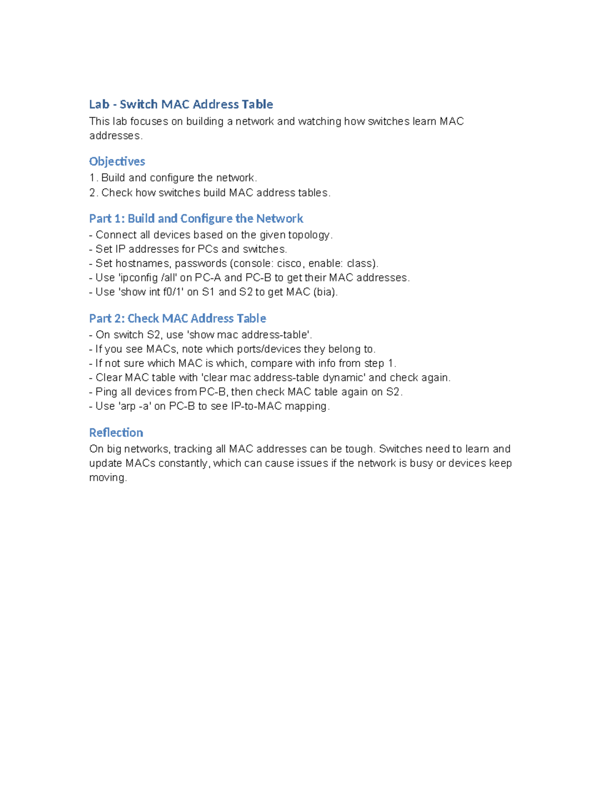 Lab Switch MAC Address Table - Network Configuration & Learning ...