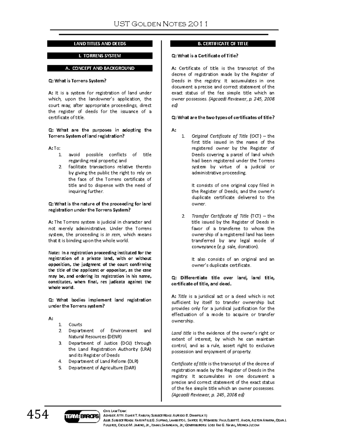 Land Titles and Deeds UST Golden Notes 2011 - Comprehensive Review ...