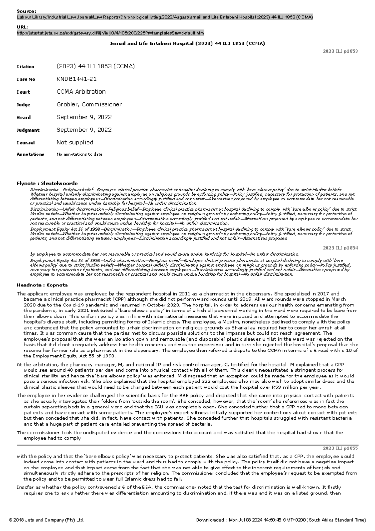 Ismail v Life Entabeni Hospital: Religious Discrimination Case Analysis ...