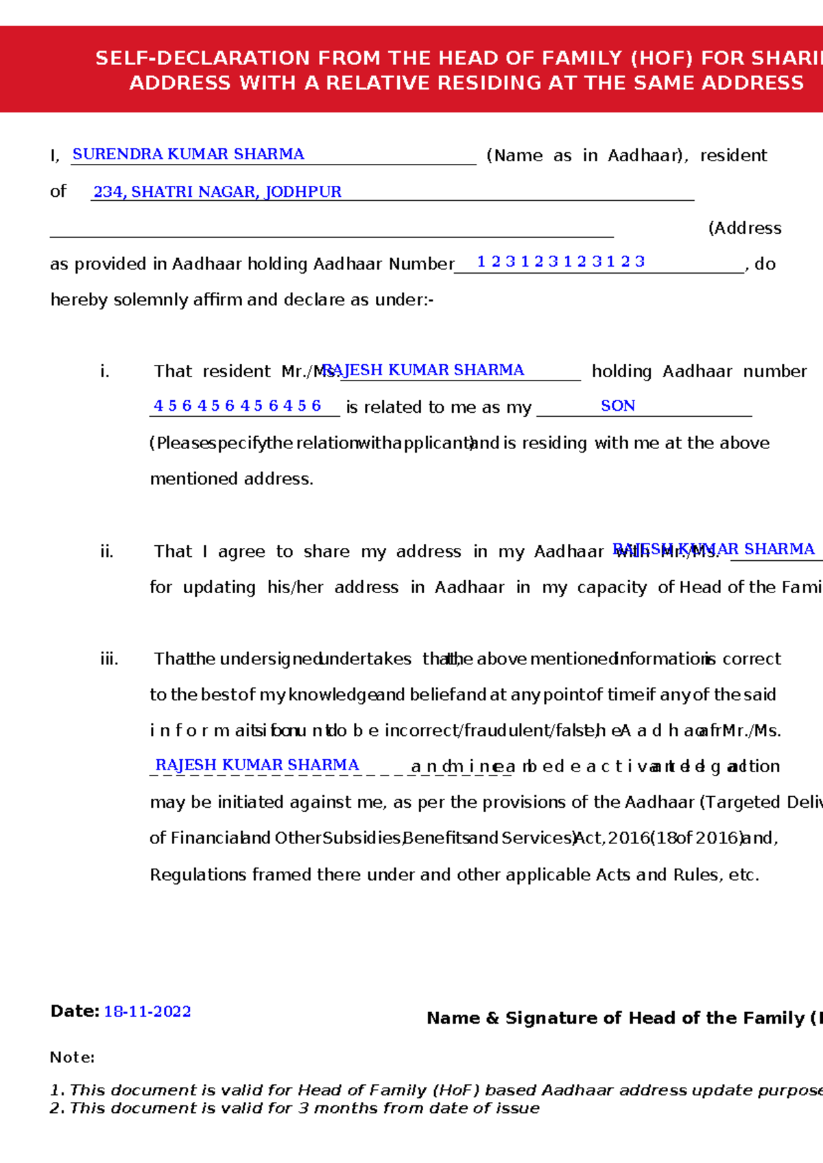 SELF-Declaration for Aadhaar Address Update - 1666852835 - Studocu