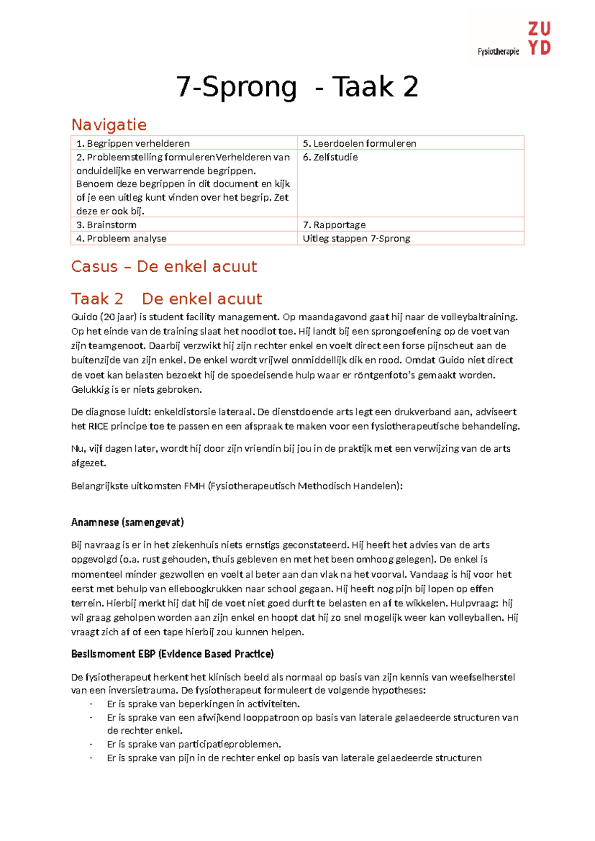 Taak 2: Analyse en Behandeling van Acuut Enkeldistorsie volgens KNGF ...