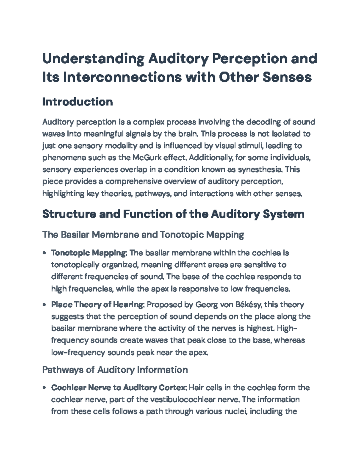 Understanding Auditory Perception: Interactions with Other Senses ...