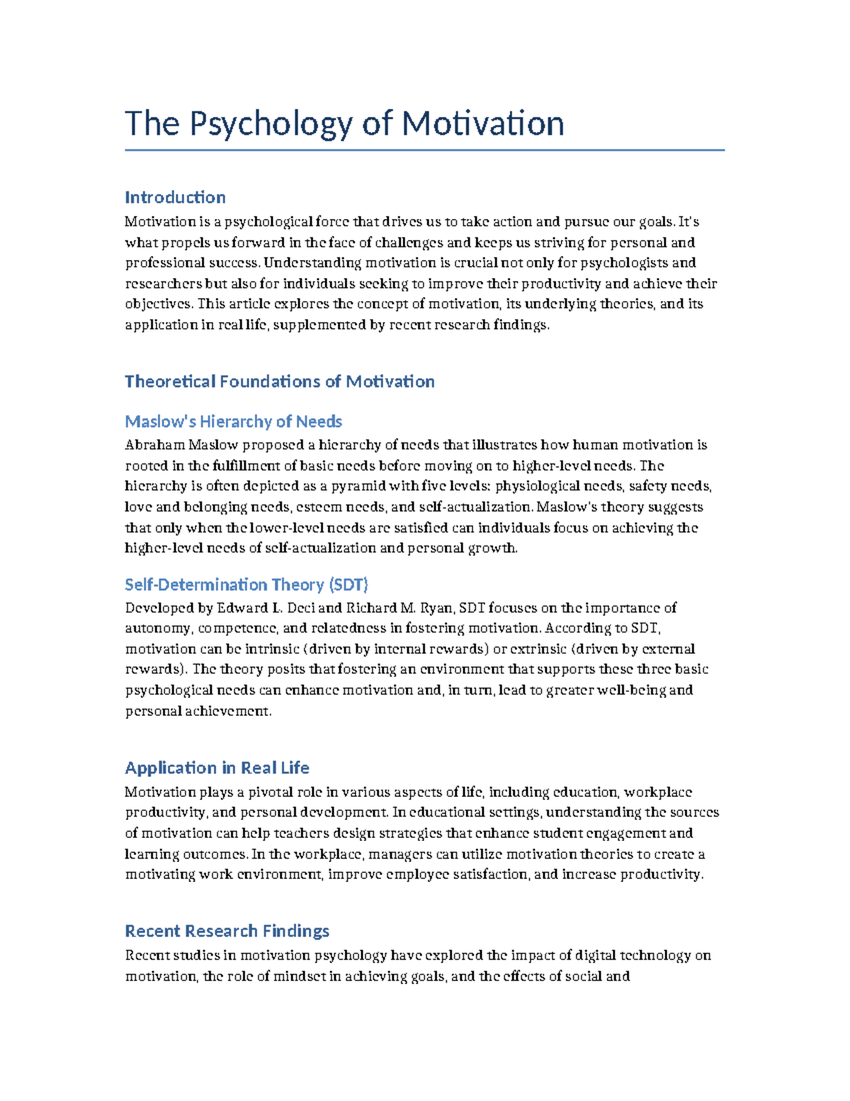 The Psychology of Motivation - The Psychology of Motivation ...