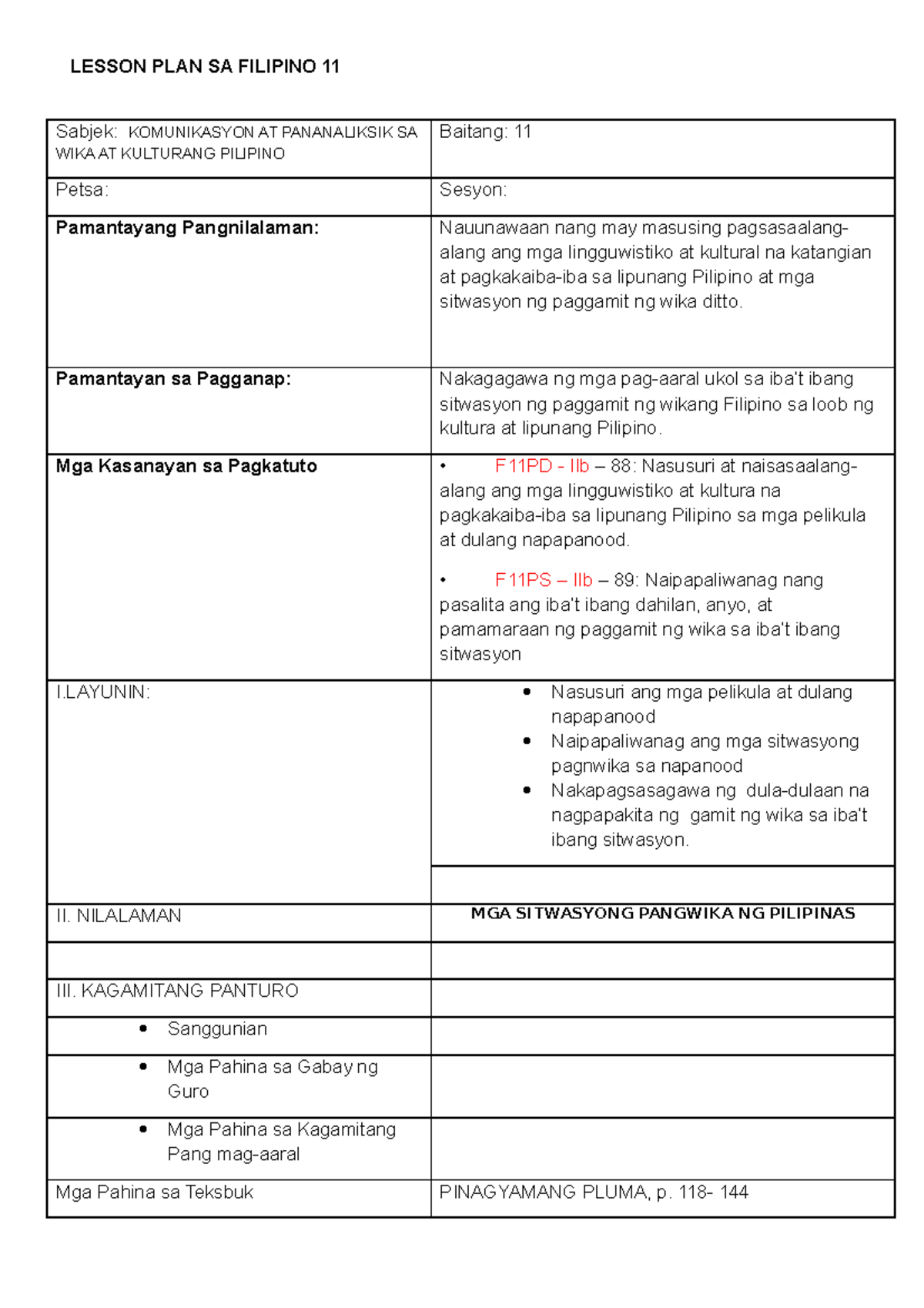 Final LP Filipino 11: Komunikasyon at Pananaliksik sa Wika - Studocu