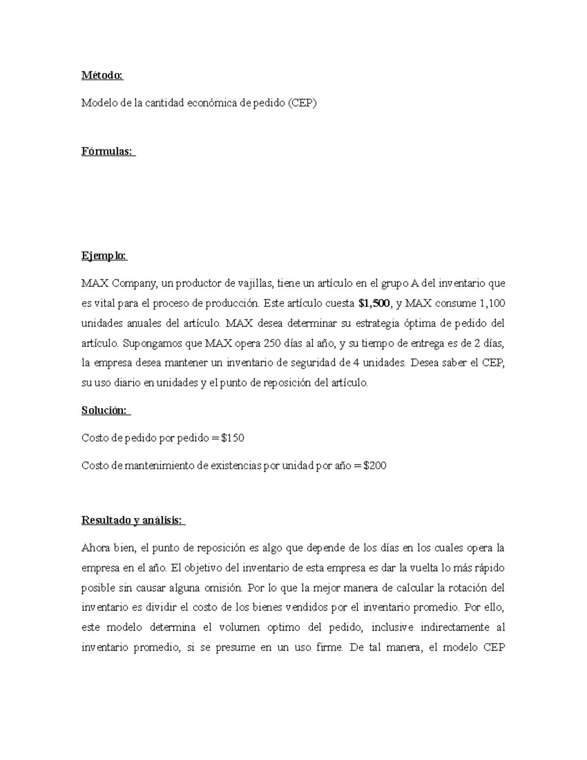 Modelo CEP: Estrategias para la Cantidad Económica de Pedido - Studocu