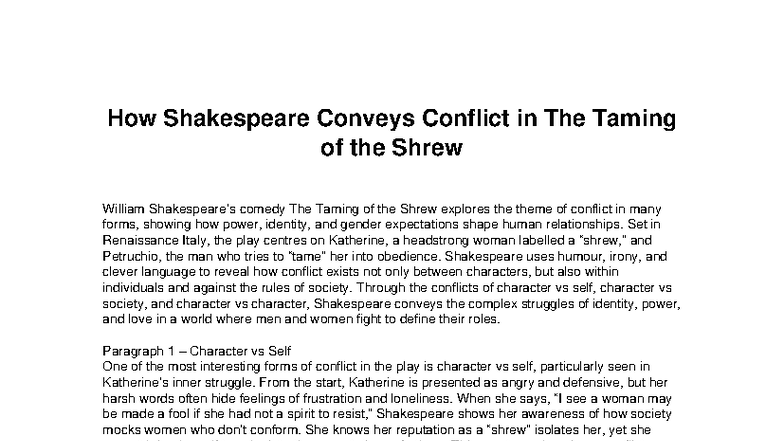 TAM 101: Conflict Analysis in Shakespeare's The Taming of the Shrew ...