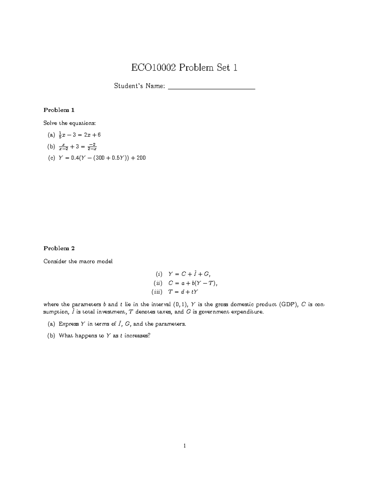 ECO10002 Problem Set 1: Comprehensive Solutions and Analysis - Studocu