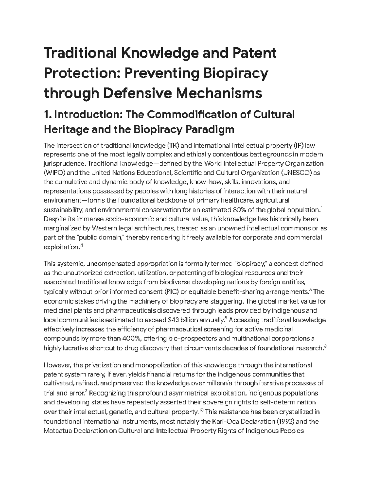 Traditional Knowledge and Patent Protection: Biopiracy Defense ...