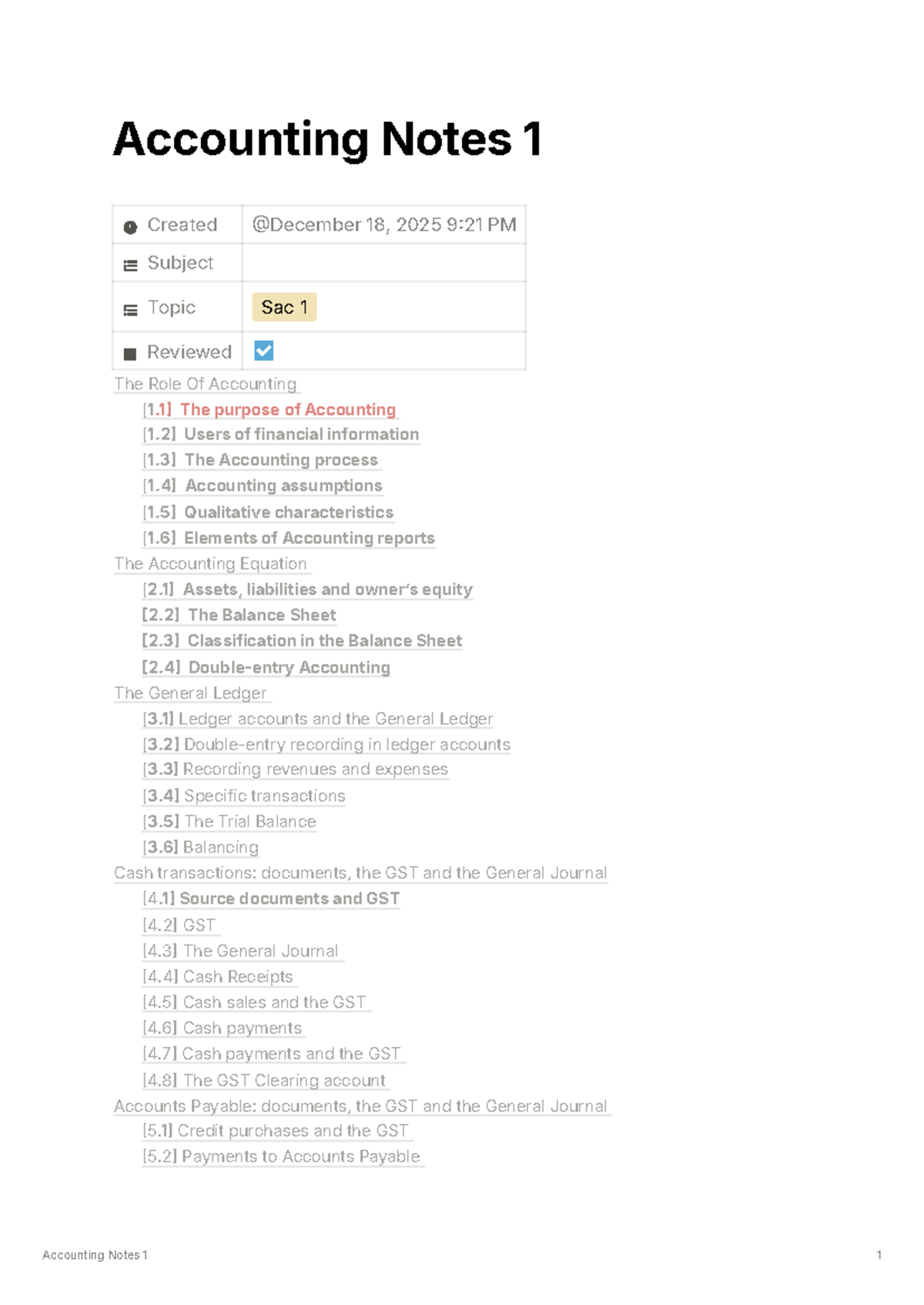 Accounting Notes 1 & 2: The Role of Accounting and Key Concepts - Studocu