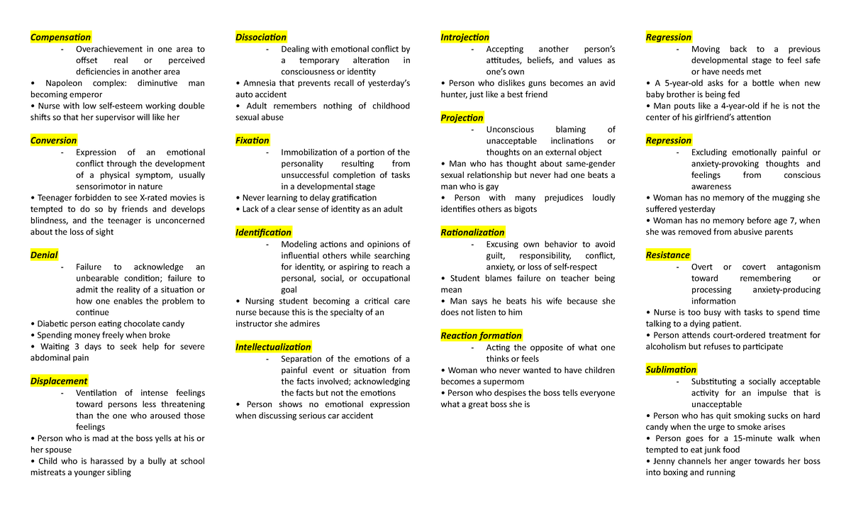 Defense Mechanisms in Psychology: Key Concepts and Examples - Studocu