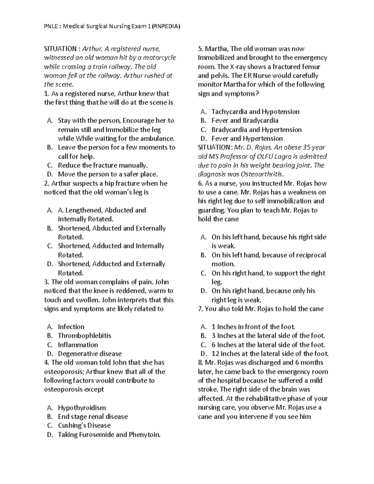 Nursing Situations Case Study: MS1 Detailed Scenario Assessments - Studocu